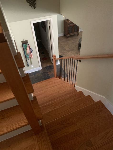 New Red Oak Stairs With New Baseboards Gc Flooring Pros