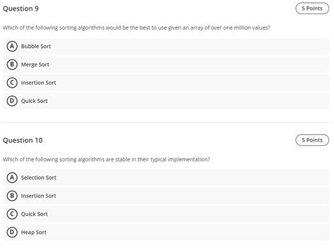 Solved Question 9 5 Points Which Of The Following Sorting Chegg