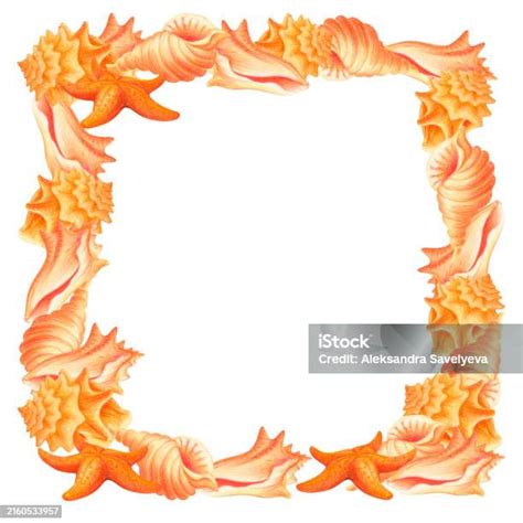 조개껍데기와 불가사리가 있는 정사각형 화환 또는 프레임 손으로 그린 테두리 열대 구성입니다 여행 배너 장식 해변 액세서리 디자인 엽서 인쇄에 대 한 고립 된 수채화 템플릿