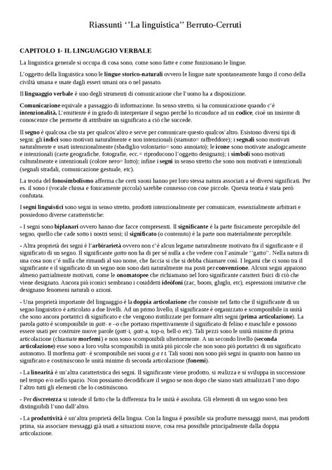 Riassunti ‘la Linguistica Di Berruto Cerruti Docsity