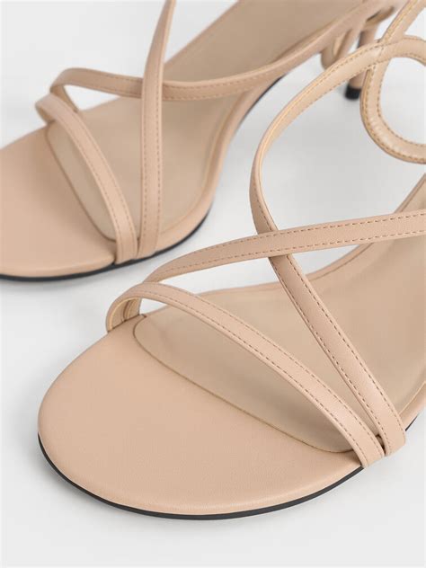 Nude Strappy Stiletto Heel Slingback Sandals Charles And Keith In