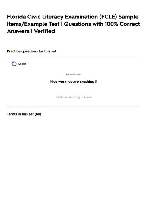 Florida Civic Literacy Examination Fcle Sample Items Example Test