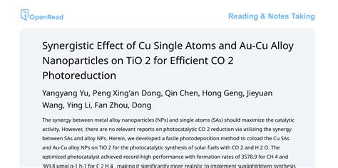 Synergistic Effect Of Cu Single Atoms And Au Cu Alloy Nanoparticles On Tio 2 For Efficient Co 2