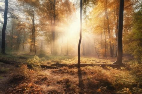 Premium Ai Image A Forest Filled With Lots Of Tall Trees Generative Ai