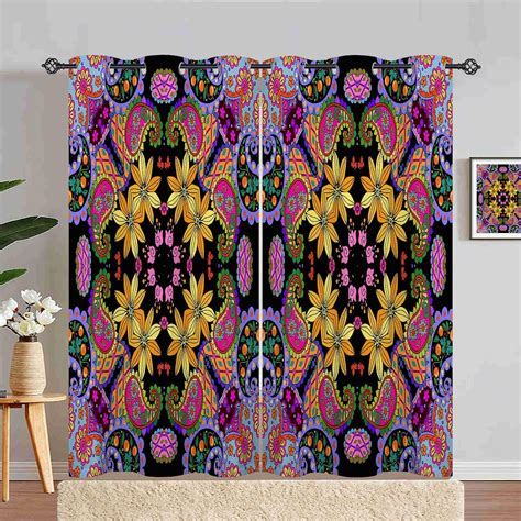 Anhope Boho Curtains Eyelet 80 Blackout Room Darkening Curtains
