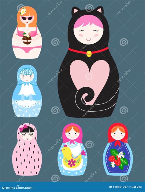 Matryoshka Vector Traditional Russian Nesting Doll Toy With Handmade Ornament Figure Pattern