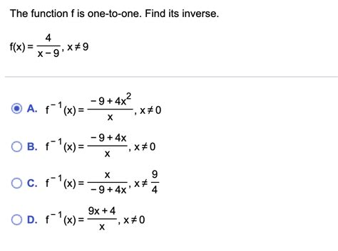 Solved The function f is one-to-one. Find its inverse. f(x) | Chegg.com