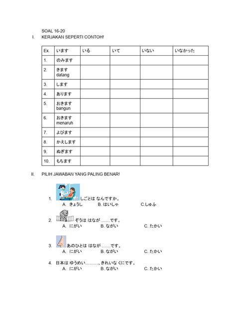 Soal Minna 1 Bab 15 20 Aya Pdf
