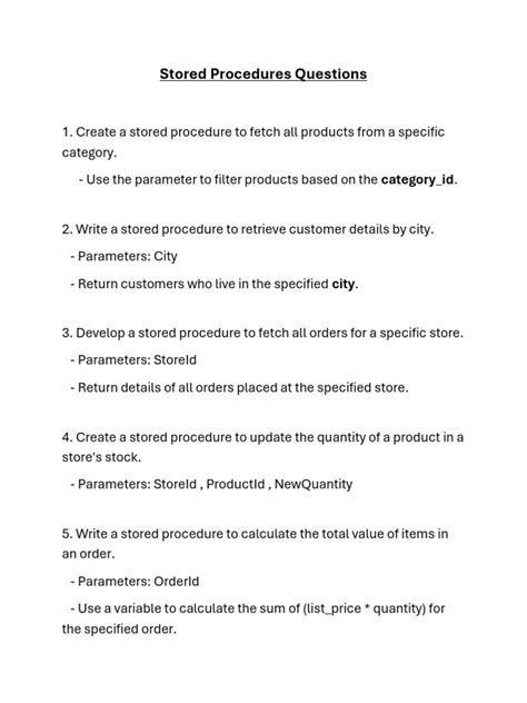 Stored Procedures Questions Pdf Parameter Computer Programming Computer Programming