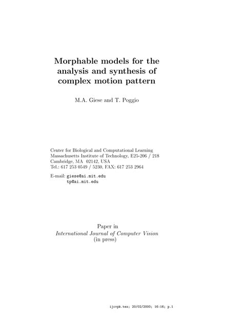 Pdf Morphable Models For The Analysis And Synthesis Of Complex Motion Patterns