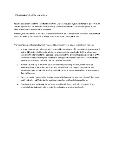 LCPR Assignment Instructions LCPR ASSIGNMENT Instructions Assume That The Dean