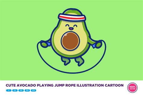 Cute Avocado Playing Jump Rope Cartoon Graphic By Catalyststuff