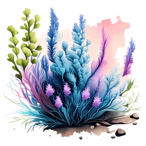Vintage Algae Vector Illustration In Pink Blue · Creative Fabrica