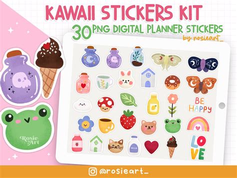 Cute Kawaii Digital Stickers For Digital Planner Cute Clip Etsy