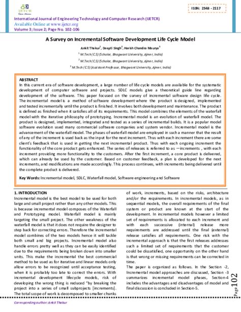 pdf a survey on incremental software development life cycle model