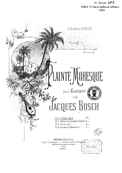 Bosch Jacques Plainte Moresque Op85 Classical Guitar Library