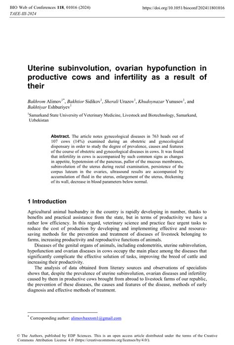 Pdf Uterine Subinvolution Ovarian Hypofunction In Productive Cows