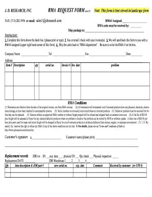 Fillable Online RMA REQUEST FORM Note This Form Is Best Viewed In