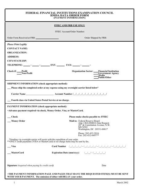 Hmda Data Order Forms And Item Descriptions Ffiec