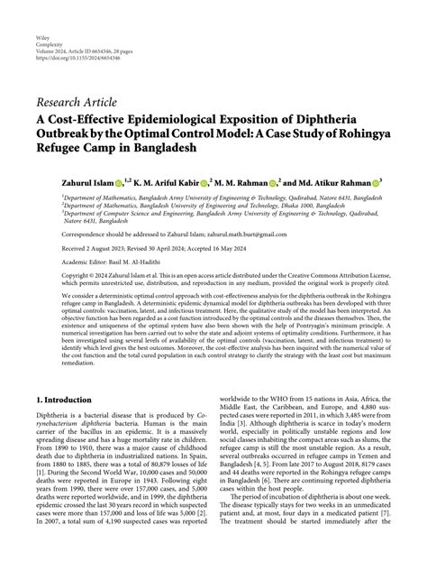 Pdf A Cost Effective Epidemiological Exposition Of Diphtheria Outbreak By The Optimal Control