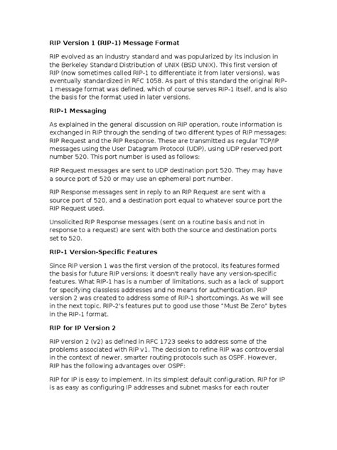 Rip Version 1 Rip 1 Message Format Pdf Port Computer Networking