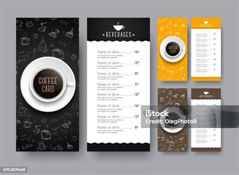 카페 또는 레스토랑에 대 한 좁은 메뉴의 디자인 전단지 서식 파일 커피 마실 것에 대한 스톡 벡터 아트 및 기타 이미지 커피 마실 것 가격 가리기 Istock