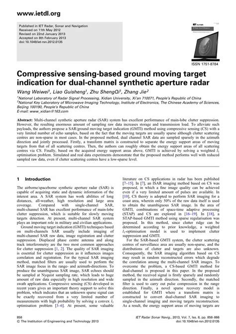Pdf Compressive Sensing Based Ground Moving Target Indication For