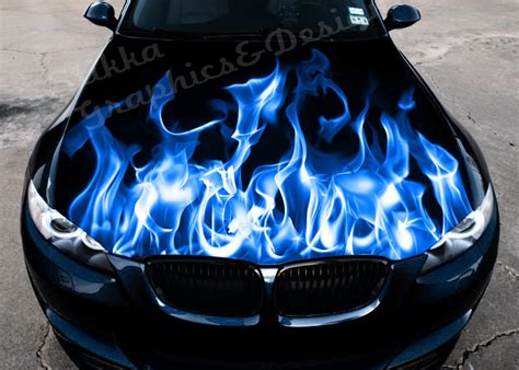 Vinyl Car Hood Full Color Wrap Graphics Decal Blue Fire Etsy