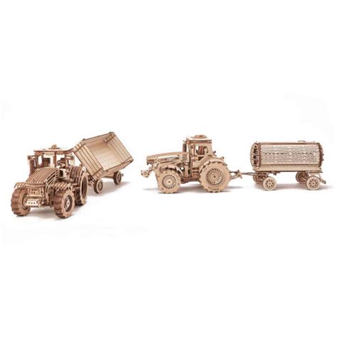 Wood Trick Holz Modellbau Traktor mit Anhänger Set Kreativ