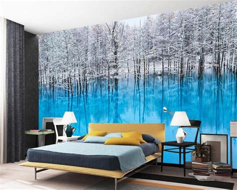 GDPOOTREE Custom 3D Wallpaper Blue Winter Lake View Mural Wallpaper