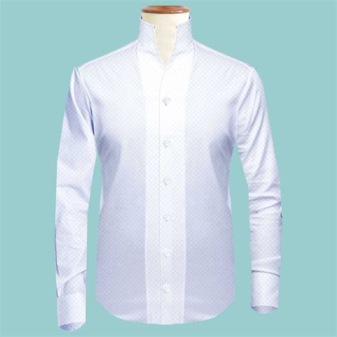 White Checks Mens Shirt High Collar Shirt Buttonless V Collar Shirt