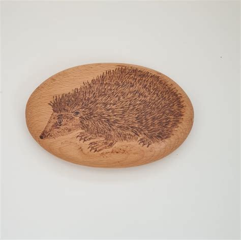 Hedgehog Ornament Pyrography Wooden Pebble  Folksy