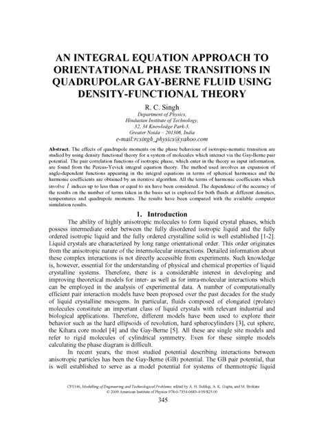 Pdf An Integral Equation Approach To Orientational Phase Transitions