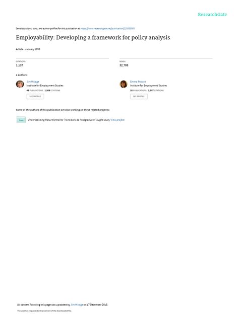 Employability Developing A Framework For Policy An Pdf Labour