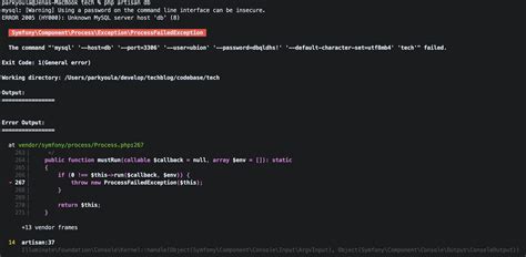 error 라라벨 Symfony Component Process Exception ProcessFailedException
