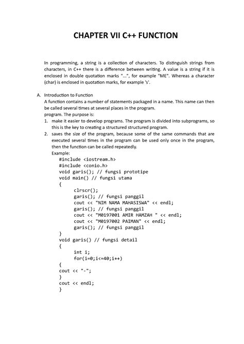 C Notes CH 7 8 CHAPTER VII C FUNCTION In Programming A String Is