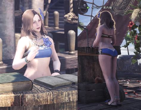 【mhw】集会所受付嬢の水着姿がイケル！一方受付嬢は・・・ ふぐおんモンスターハンター
