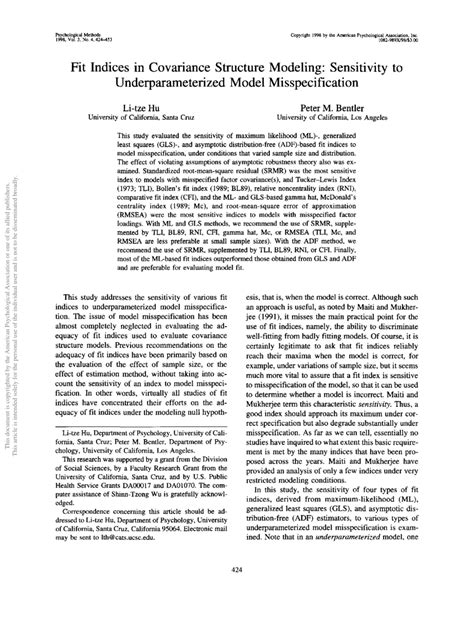 Fit Indices In Covariance Structure Modeling Sensitivity To