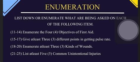 Enumeration List Down Or Enumerate What Are Being Asked On Each Of The