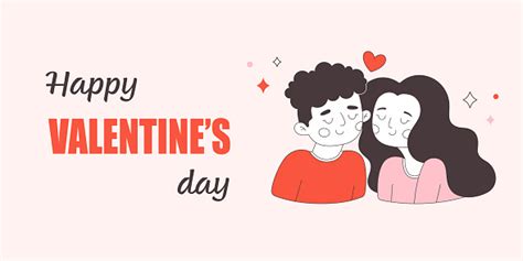 발렌타인 데이 인사말 카드와 귀여운 행복한 사랑 커플 사랑에 빠진 젊은 여자와 남자 플랫 스타일의 벡터 일러스트 레이 션 낙서 드로잉에 대한 스톡 벡터 아트 및 기타 이미지