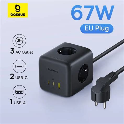 Зарядное устройство Baseus 67 Вт, удлинитель 3AC, розетка USB-C ...