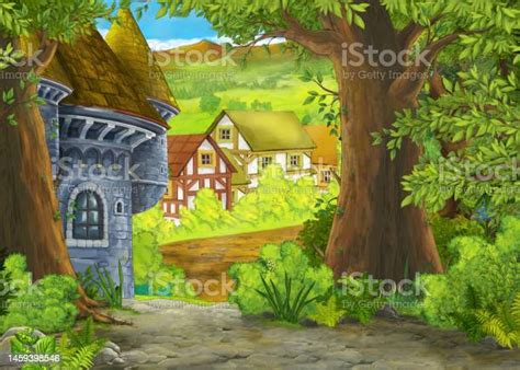 왕자와 공주와 함께 농장 마을로 가는 길이 있는 만화 여름 장면 0명에 대한 스톡 벡터 아트 및 기타 이미지 0명 건축 건축물 Istock