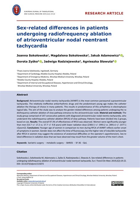 Pdf Sex Related Differences In Patients Undergoing Radiofrequency