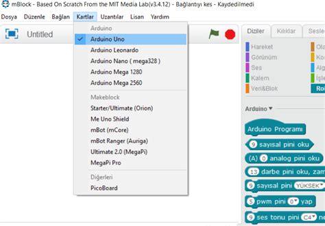 Arduino proje örneği mBlock ile PIR Hareket Sensörü ile LED