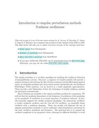 Introduction To Singular Perturbation Methods Nonlinear Oscillations