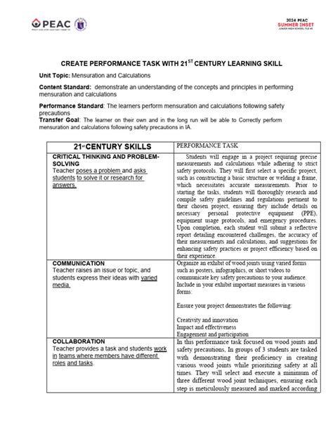 Create Performance Task With 21st Century Learning Skill Pdf Creativity Communication