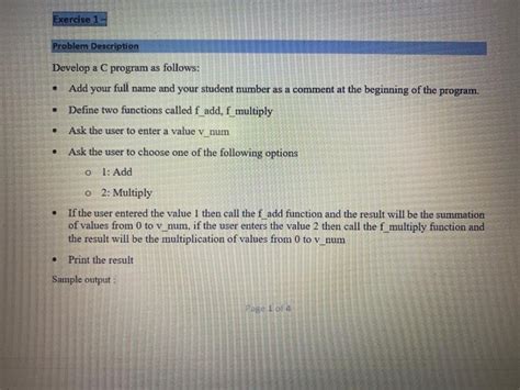 Solved Exercise 1 Problem Description Develop A C Program As