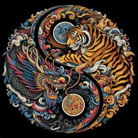 A Traditional Dragon And Tiger In Yin Yang Symbol Dark Background