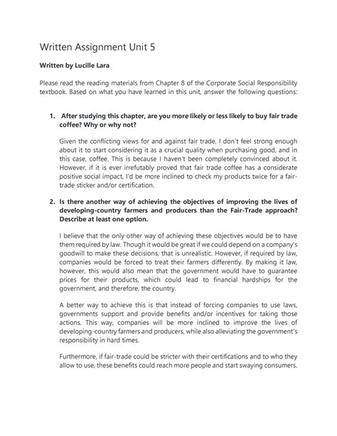 Written Assignment Unit 5 Ethics Written Assignment Unit 5 Written