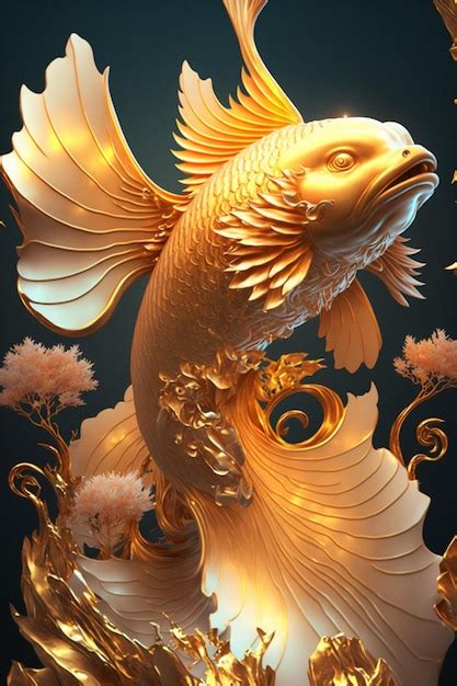Premium Photo Oriental Mythology Golden Koi Generative Ai